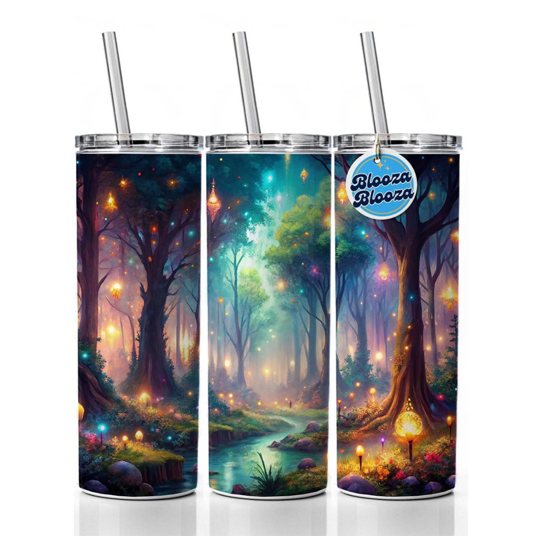 Fantasy Forest With Glowing Sprites Fae Spirits Watercolor Skinny ...