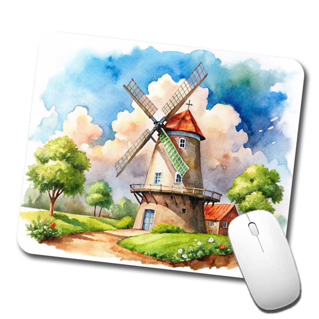 Windmill Beautiful Watercolor Low Profile Mouse Pad Mat - Etsy