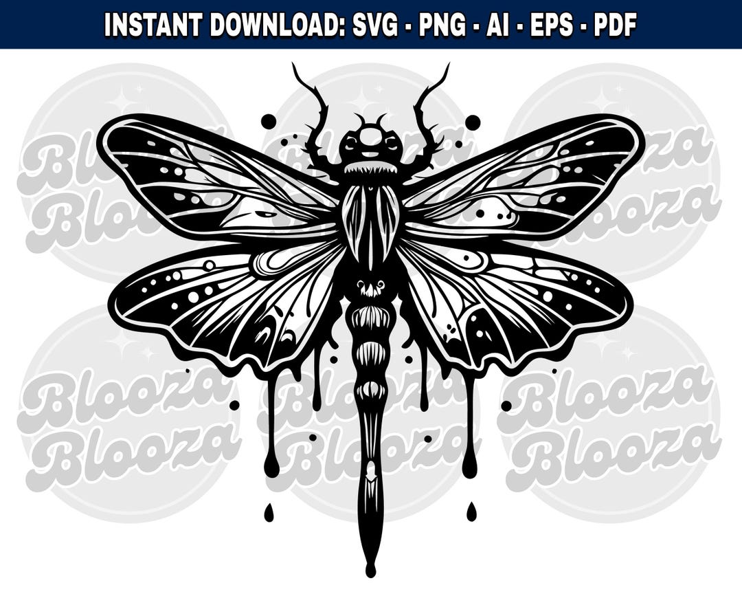 Dragonfly Watercolor Dripping Paint Black Instant Clipart Download ...