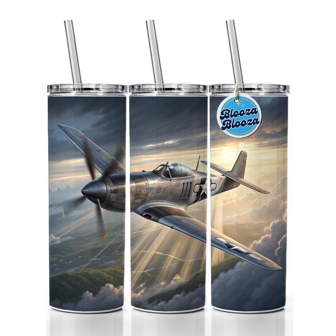WWII Mustang US Air Force Fighter Plane in Flight Skinny Tumbler 20oz ...