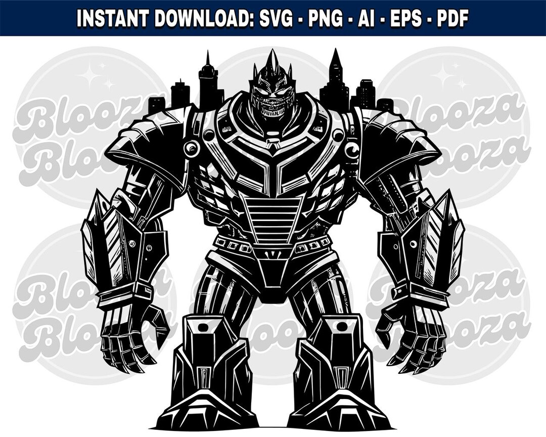 Giant Mech Robot Warrior Black Instant Clipart Download Design SVG PNG ...