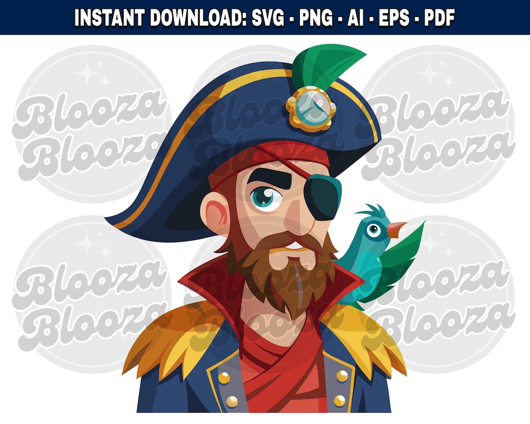 Pirate With Eye Patch and Parrot Instant Clipart Download Design SVG ...