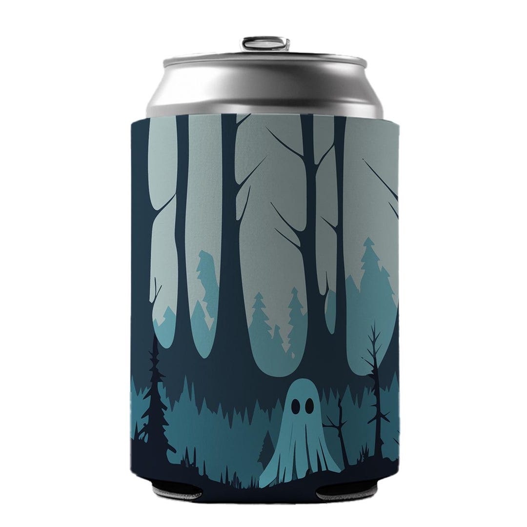 Ghost in Forest Woodland Cute Spooky Can Cooler Beer Soda Drink ...