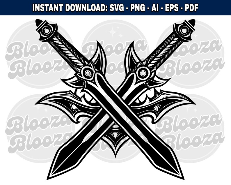 Crossed Fantasy Warrior Barbarian Swords Instant Clipart Download ...
