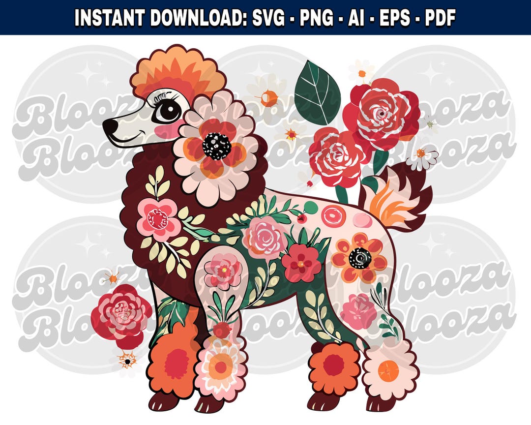 Poodle Floral Motif Instant Clipart Download Design SVG PNG EPS Pdf - Etsy