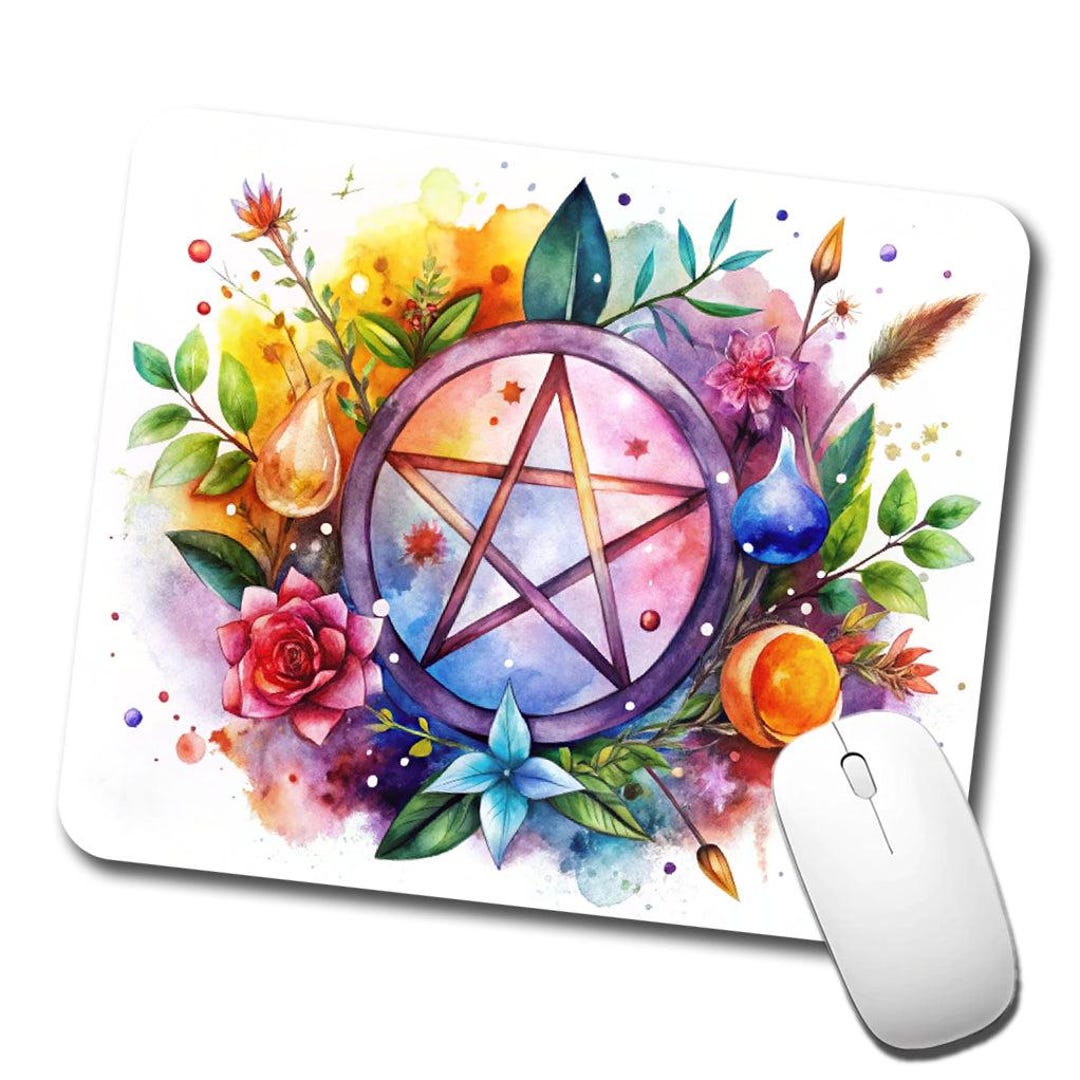 Witch Wiccan Pentagram Floral Watercolor Low Profile Mouse Pad Mat - Etsy