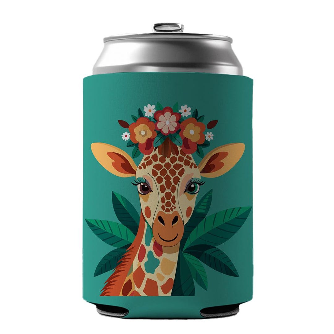Giraffe Head Floral Flowers Can Cooler Beer Soda Drink Insulated Holder ...