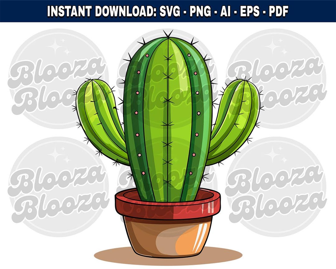 Cactus in Pot Desert Plant Color Instant Clipart Download Design SVG ...