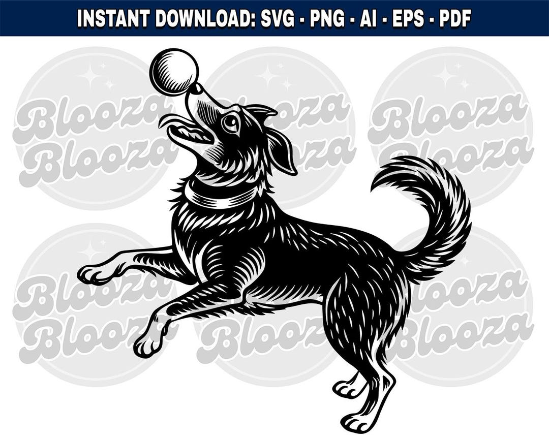 Dog Playing Catching Fetching Ball Black Instant Clipart Download ...