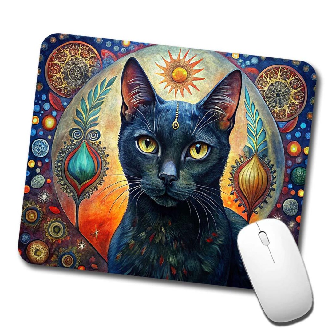 Black Cat Bohemian Art Low Profile Mouse Pad Mat - Etsy