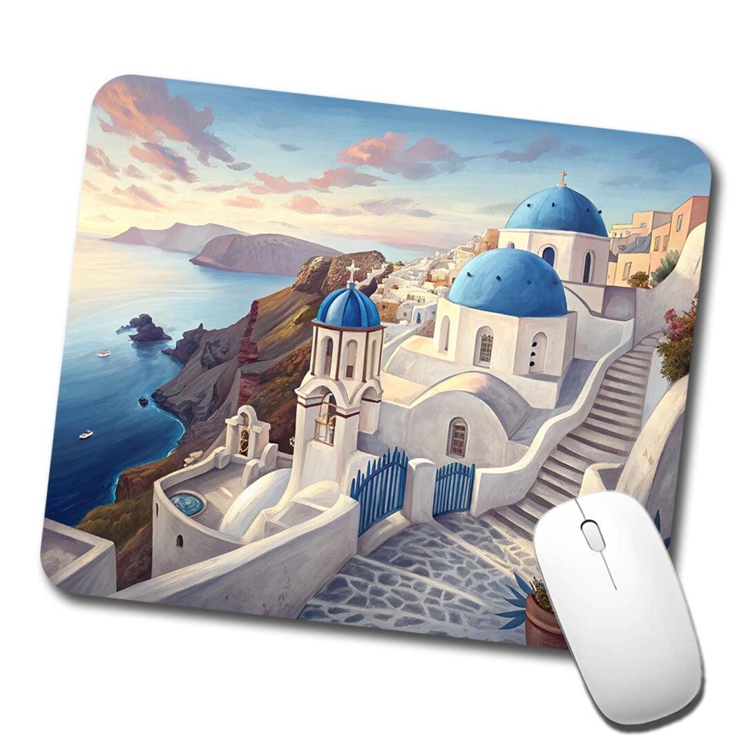 Blue Domes of Oia Santorini Greece Aegean Sea Low Profile Mouse Pad Mat ...