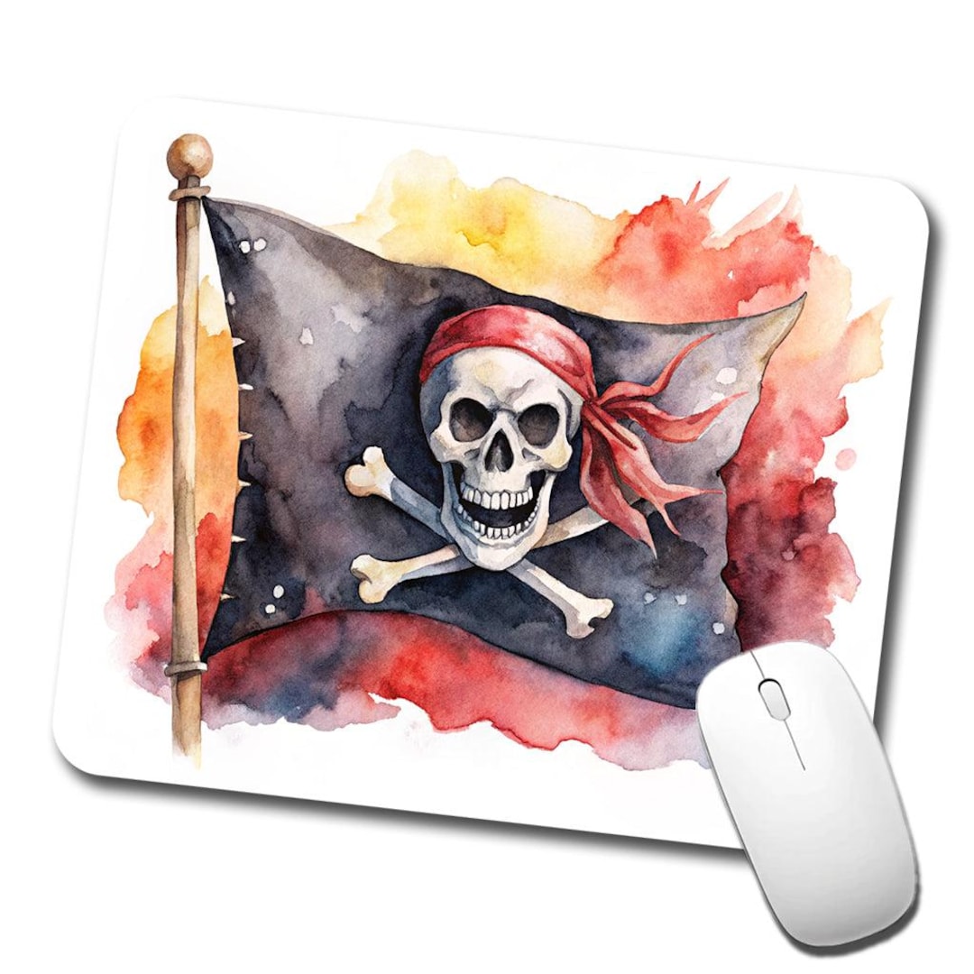 Pirate Jolly Roger Skull Crossbones Flag Watercolor Low Profile Mouse ...
