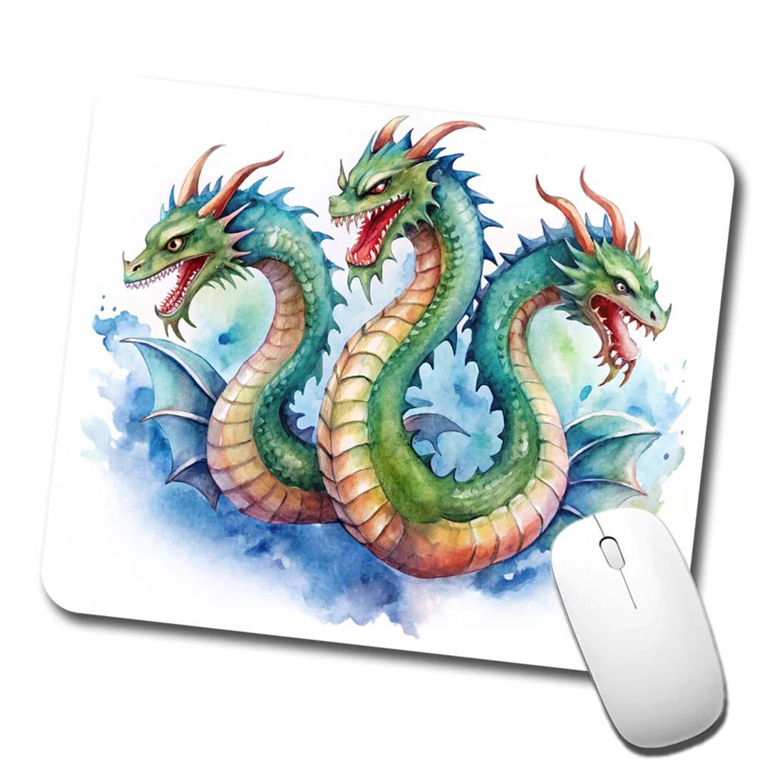 Fantasy Hydra Mythical Creature Watercolor Low Profile Mouse Pad Mat - Etsy