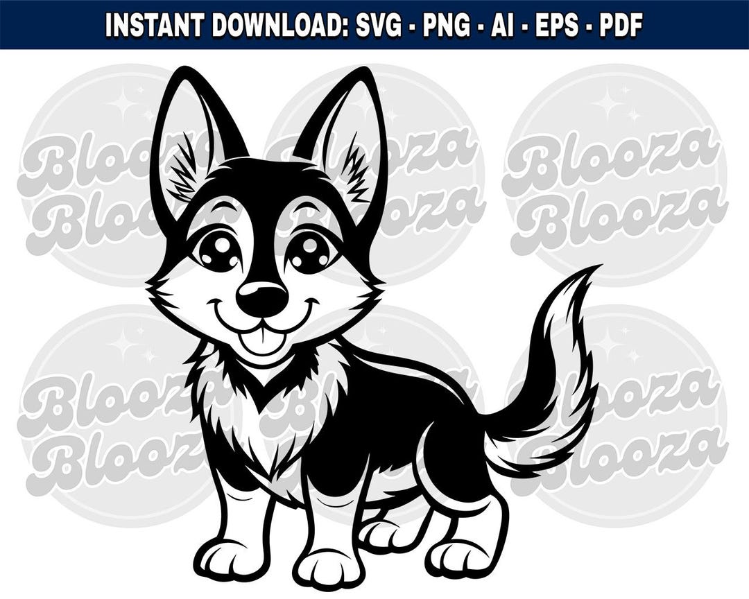 Chibi German Shepherd Dog Adorable Black Instant Clipart Download ...