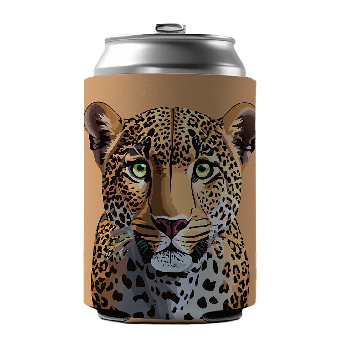 Leopard Cheetah Face Big Cat Can Cooler Beer Soda Drink Insulated ...