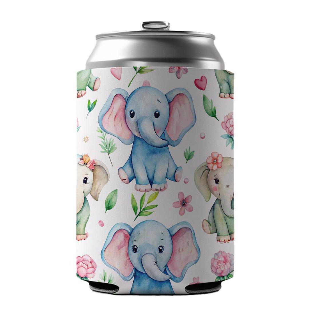 Cute Elephants Hearts Watercolor Can Cooler Beer Soda Drink Insulated ...