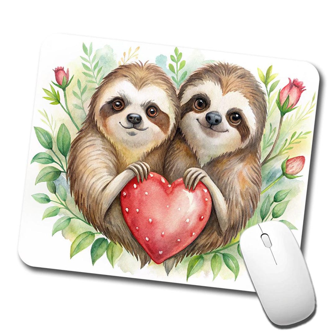 Sloths in Love Hearts Valentine's Day Low Profile Mouse Pad Mat - Etsy