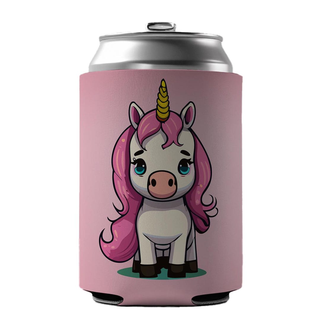 Unicorn Chibi Pink Hair Can Cooler Beer Soda Drink Insulated Holder ...