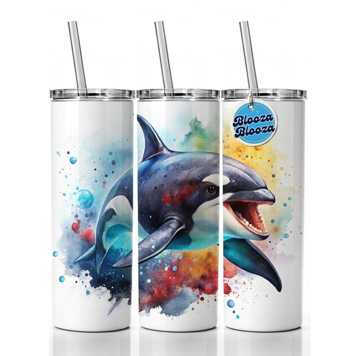 Angry Orca Killer Whale Watercolor Skinny Tumbler 20oz With Straw ...