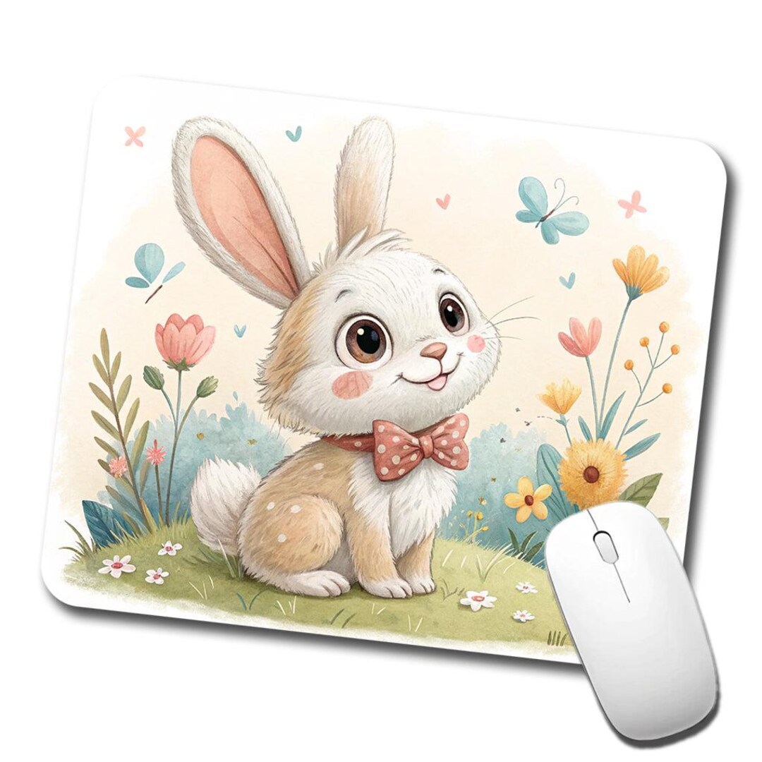 Bunny Rabbit Children's Illustration Style Low Profile Mouse Pad Mat - Etsy