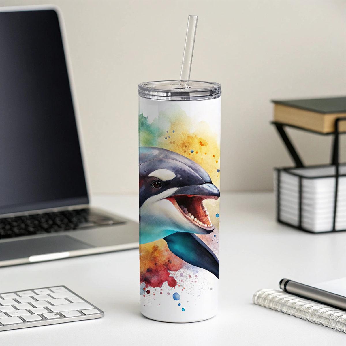 Angry Orca Killer Whale Watercolor Skinny Tumbler 20oz With Straw ...