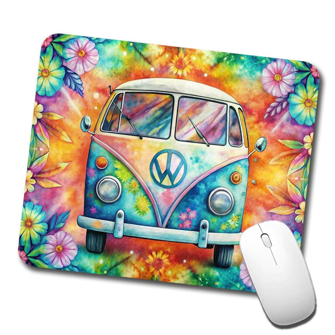 Hippie Bus Tie-dye Floral Watercolor Low Profile Mouse Pad Mat - Etsy
