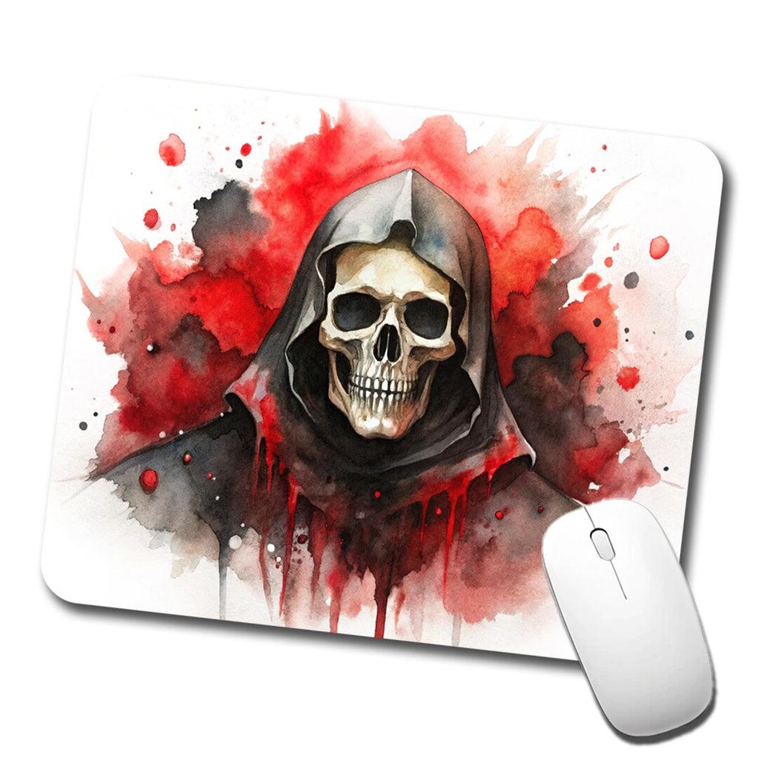 Death Grim Reaper Black Red Shades Watercolor Low Profile Mouse Pad Mat ...