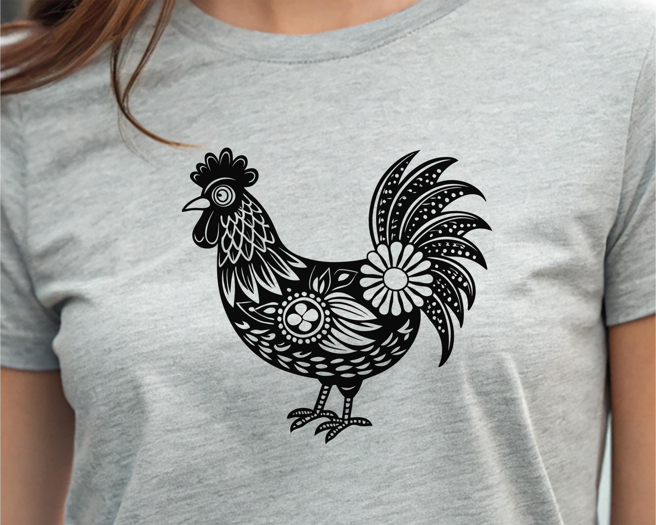 Chicken Floral Motif Black Instant Clipart Download Design SVG PNG EPS ...