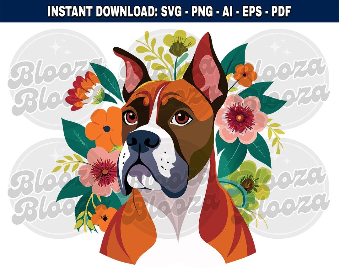 Boxer Dog Floral Motif Instant Clipart Download Design SVG PNG EPS Pdf ...