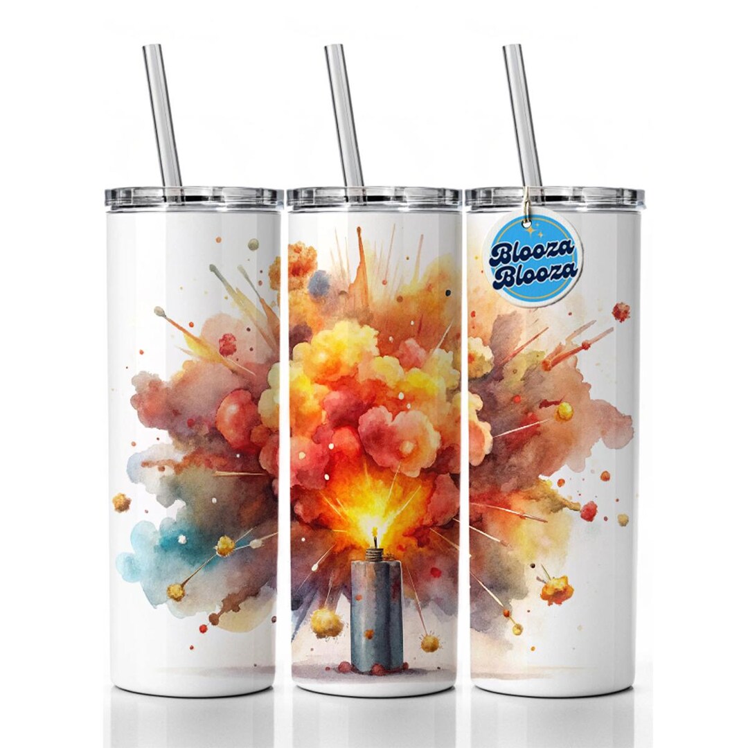 Dynamite Exploding Explosion Watercolor Skinny Tumbler 20oz With Straw ...
