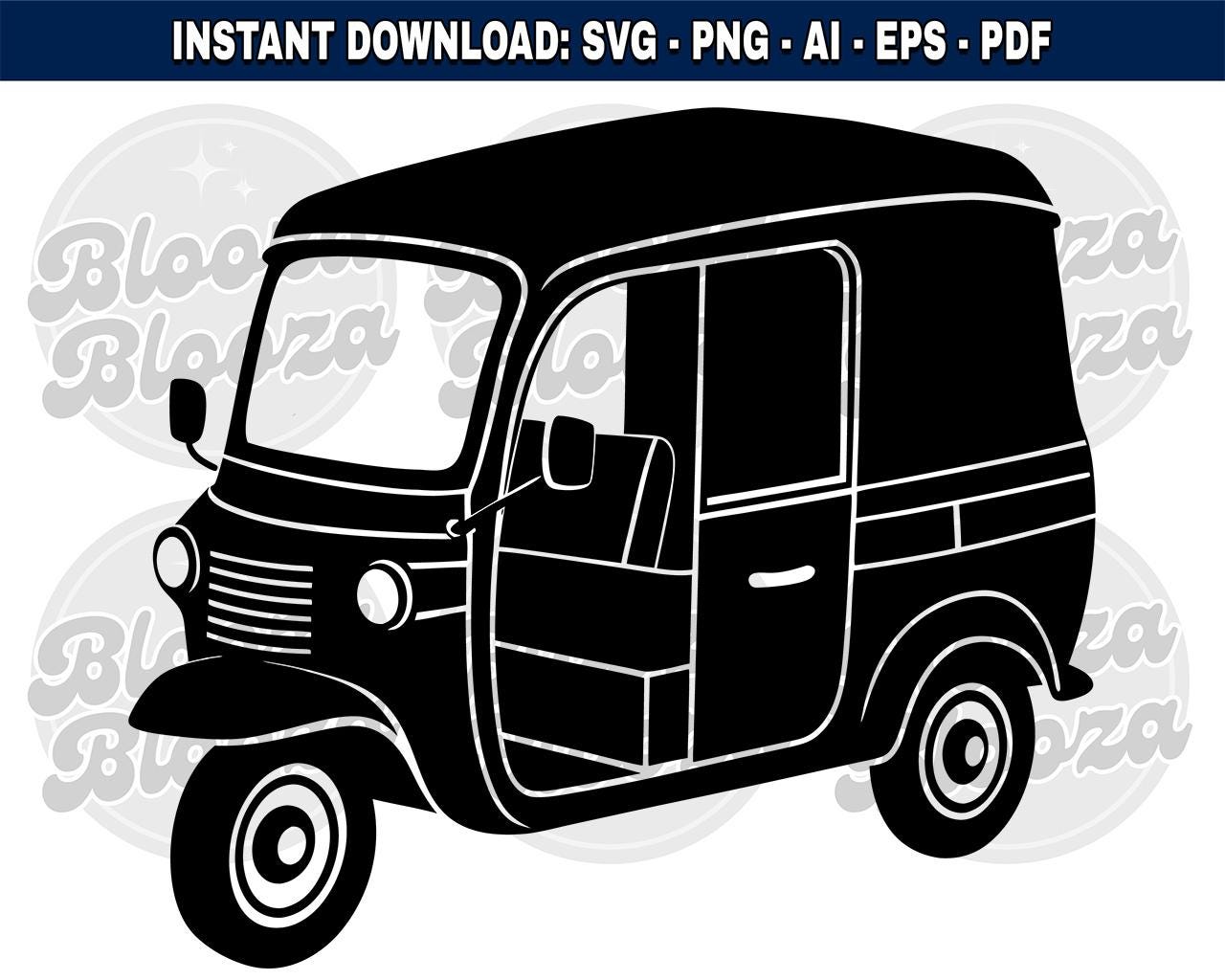 Auto Rickshaw Vehicle Black Instant Clipart Download Design SVG PNG EPS ...