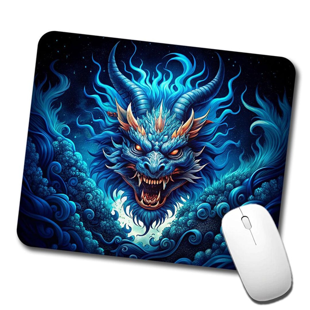 Japanese Asian Blue Spirit Dragon Art Low Profile Mouse Pad Mat - Etsy