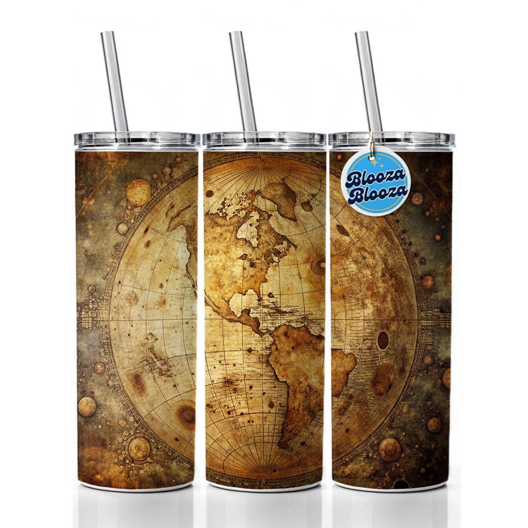 Ancient Worn Map the Earth Globe and Planets Skinny Tumbler 20oz With ...