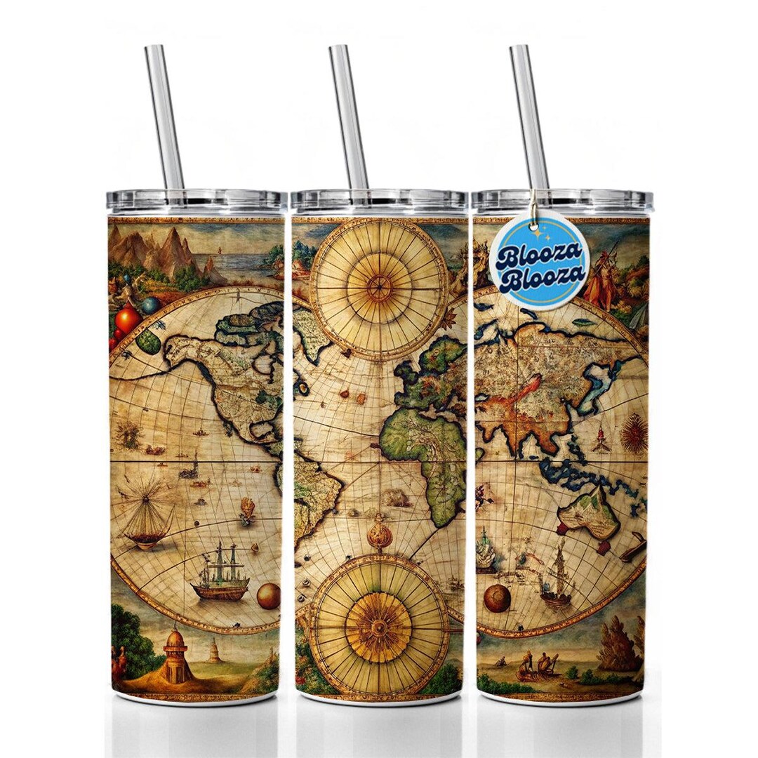 Ancient Nautical World Maritime Map Skinny Tumbler 20oz With Straw ...