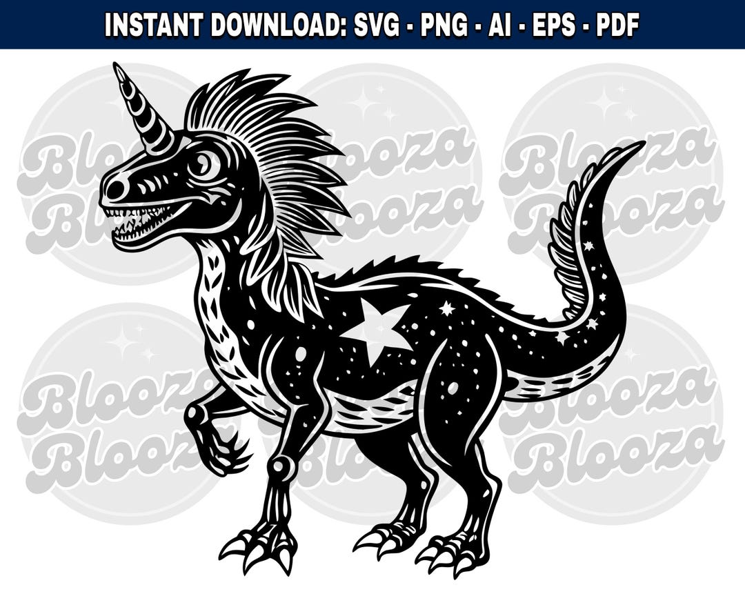 Dinocorn Dinosaur Unicorn Fierce Black Instant Clipart Download Design ...