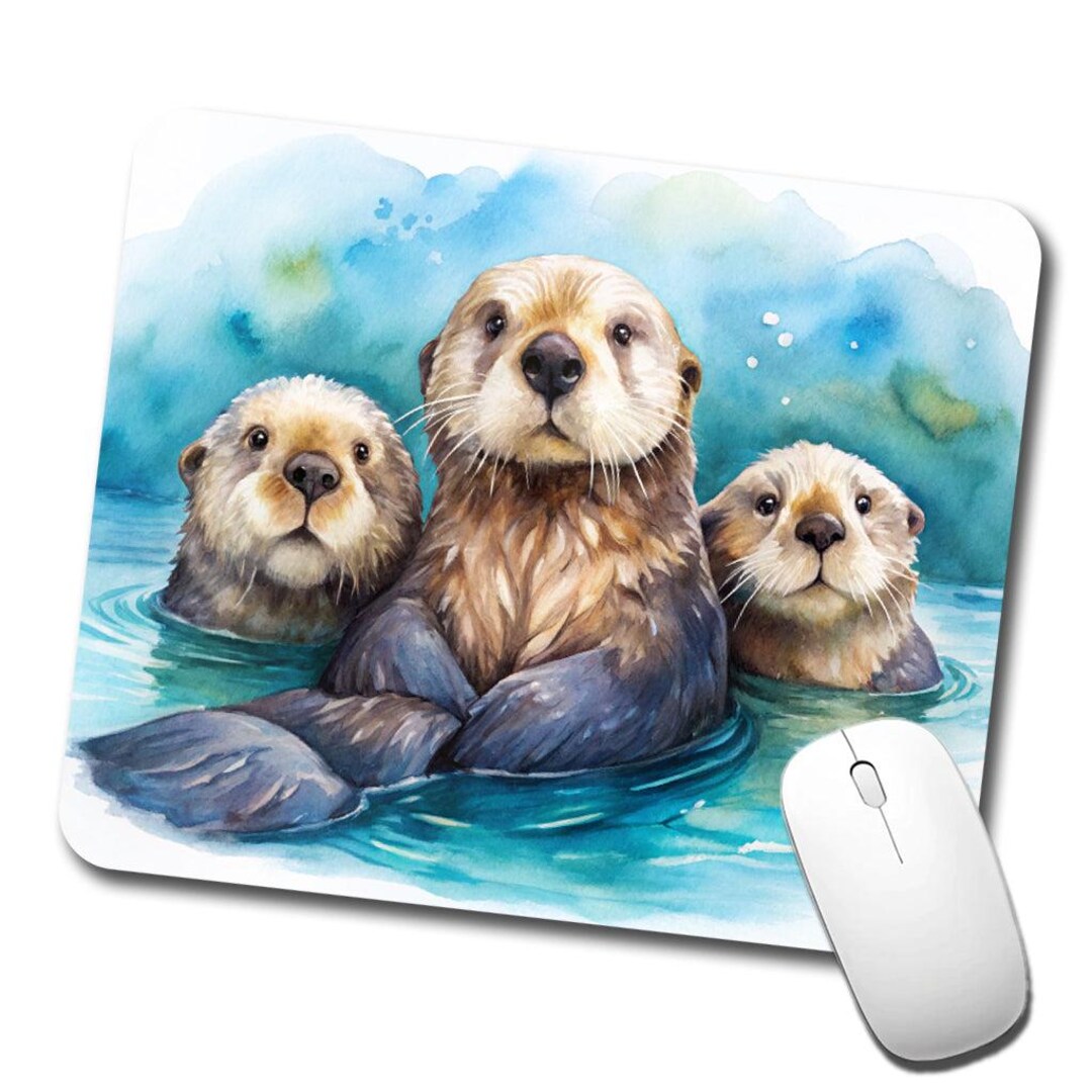Sea Otters Watercolor Design Low Profile Mouse Pad Mat - Etsy