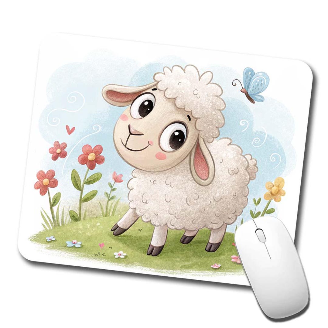 Sheep Lamb Children's Illustration Style Low Profile Mouse Pad Mat - Etsy
