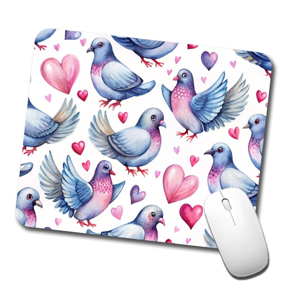 Cute Pigeons Hearts Watercolor Low Profile Mouse Pad Mat - Etsy