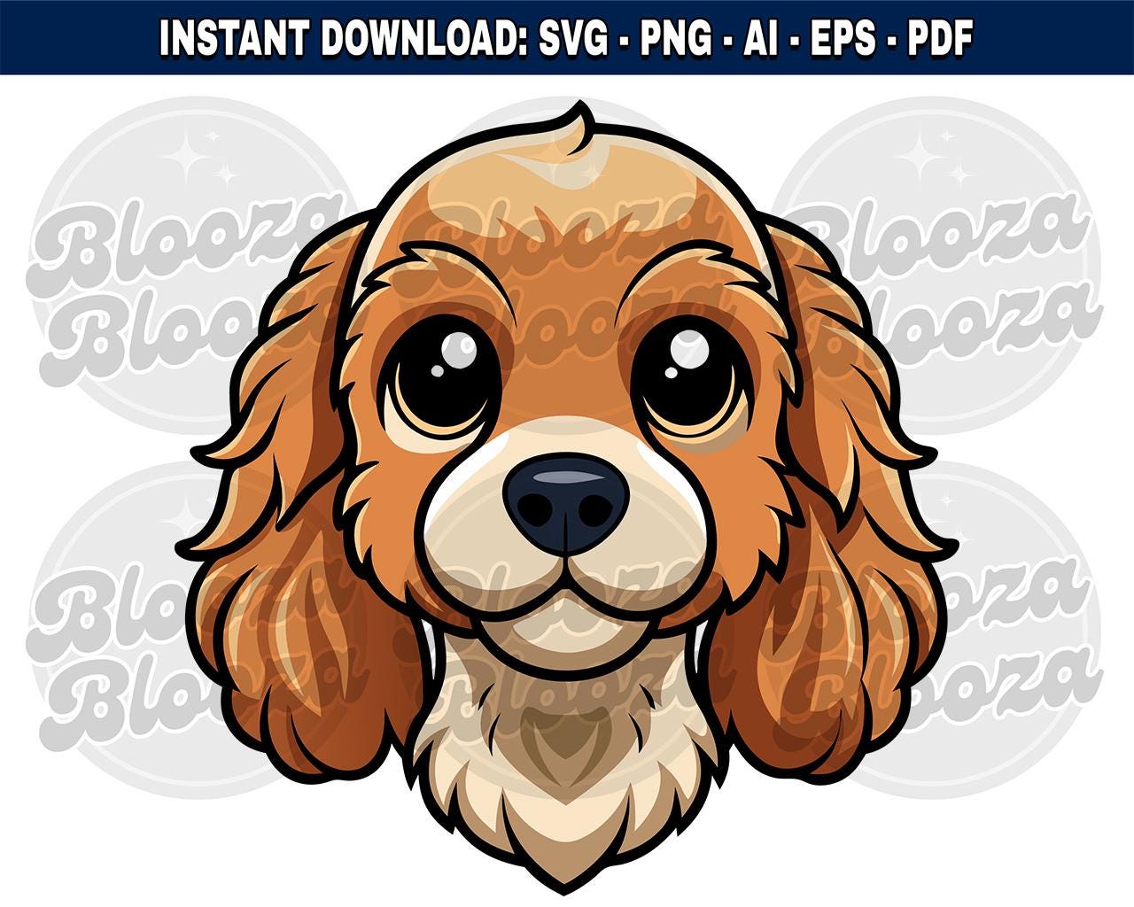 Cocker Spaniel Dog Head Lovable Instant Clipart Download Design SVG PNG ...