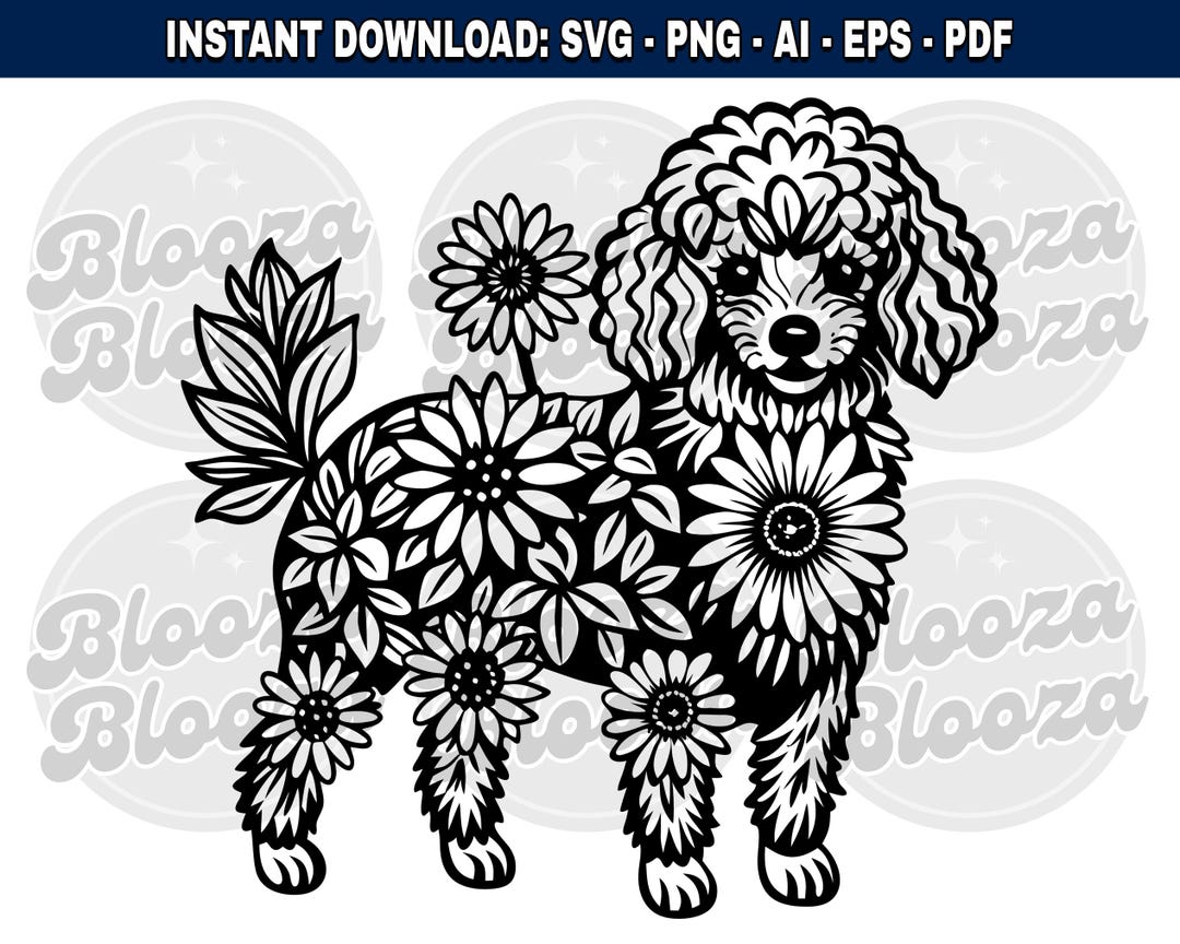 Poodle Floral Motif Black Instant Clipart Download Design SVG PNG EPS ...