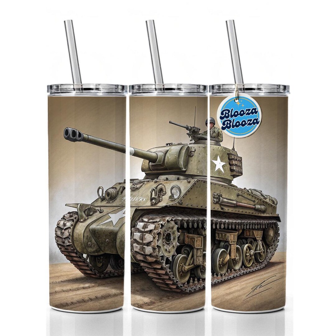 WWII M4 Sherman US Medium Tank Skinny Tumbler 20oz With Straw Insulated ...