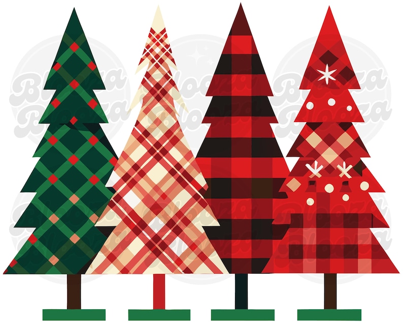 Four Plaid Christmas Trees Instant Clipart Download Design SVG PNG EPS ...