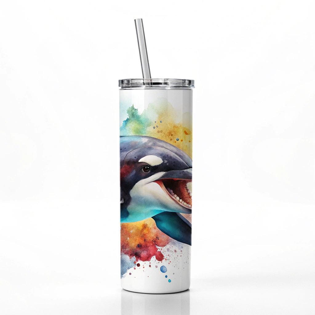 Angry Orca Killer Whale Watercolor Skinny Tumbler 20oz With Straw ...