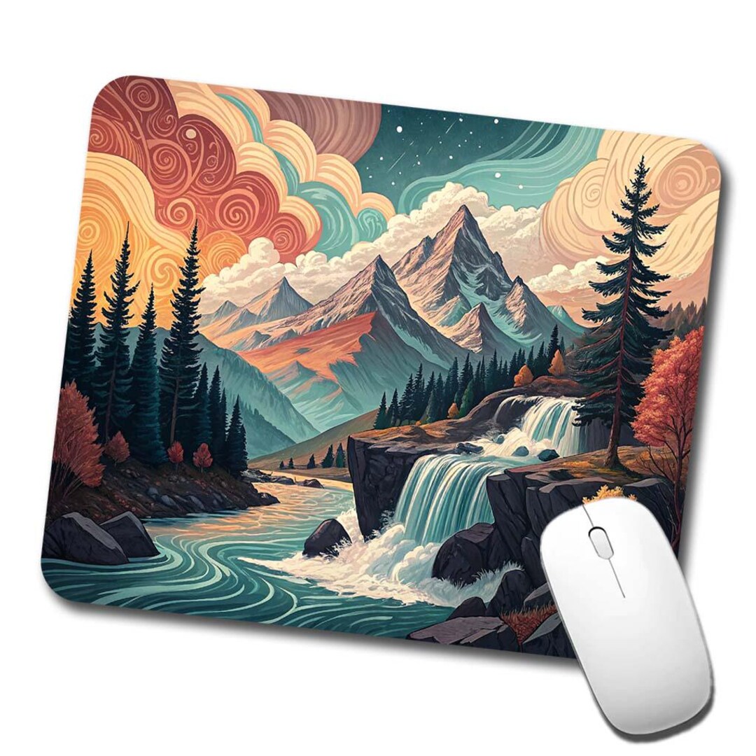 Abstract Mountains Waterfalls Landscape Low Profile Mouse Pad Mat - Etsy