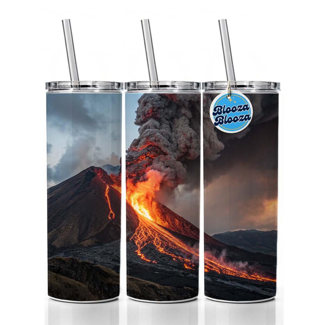 Erupting Volcano With Lava Trails Skinny Tumbler 20oz With Straw ...