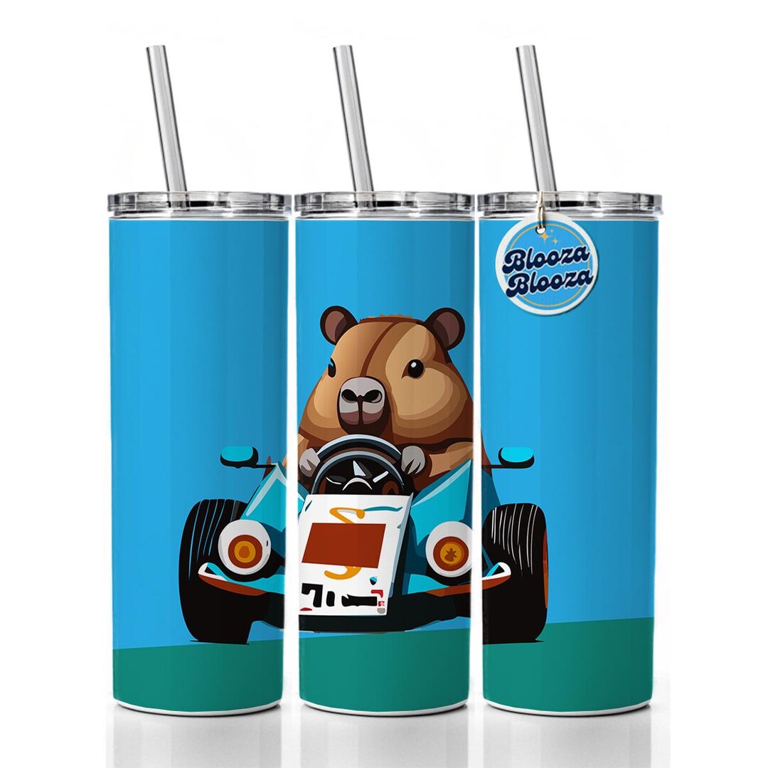Capybara Driving Race Car Funny Skinny Tumbler 20oz With Straw ...