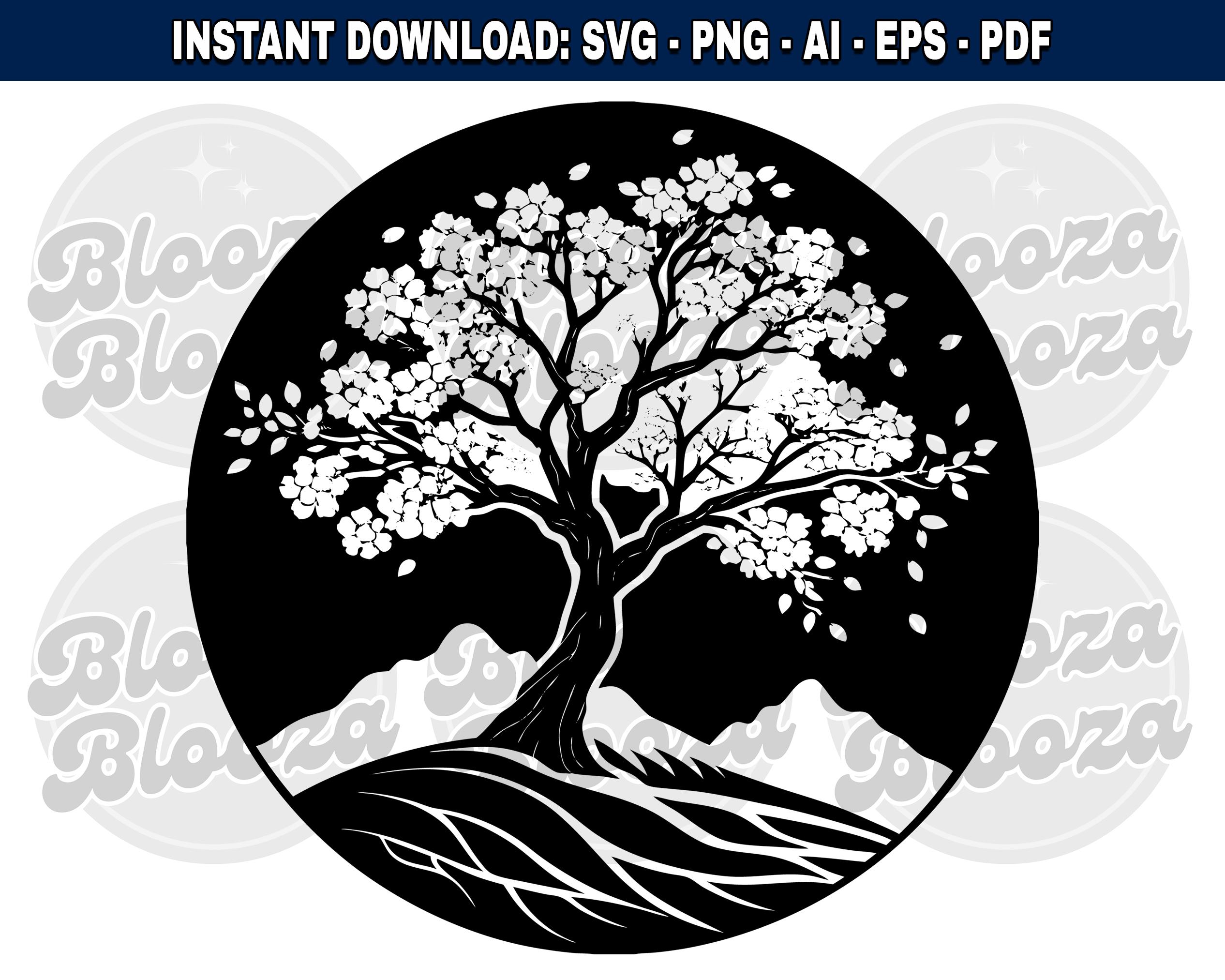 Japanese Cherry Blossom Tree Scene Circle Coin Instant Clipart Download ...
