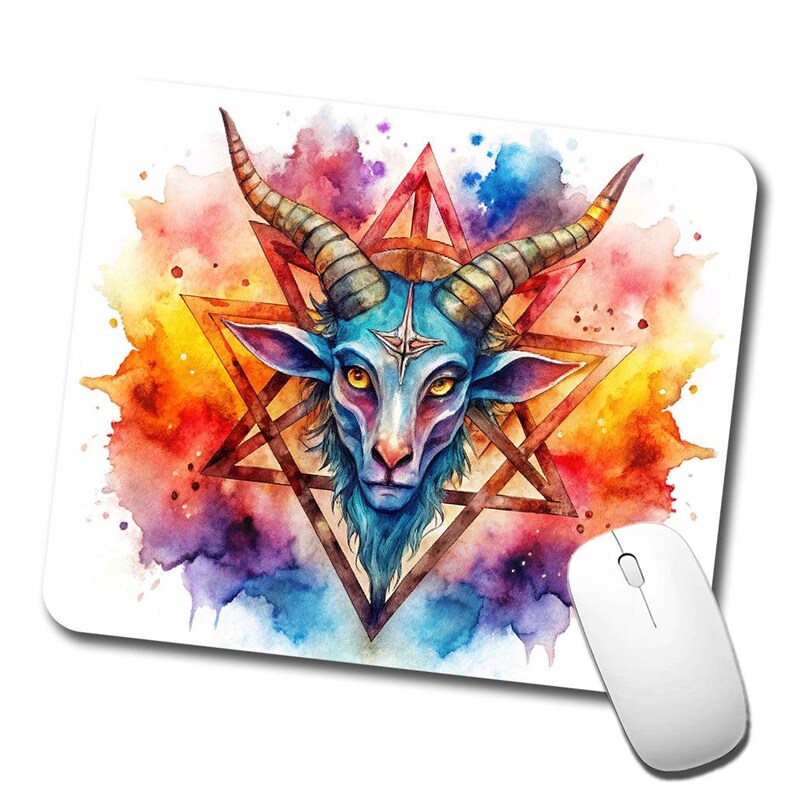 Satanic Pagan Goat Horns Pentagram Symbol Watercolor Low Profile Mouse ...