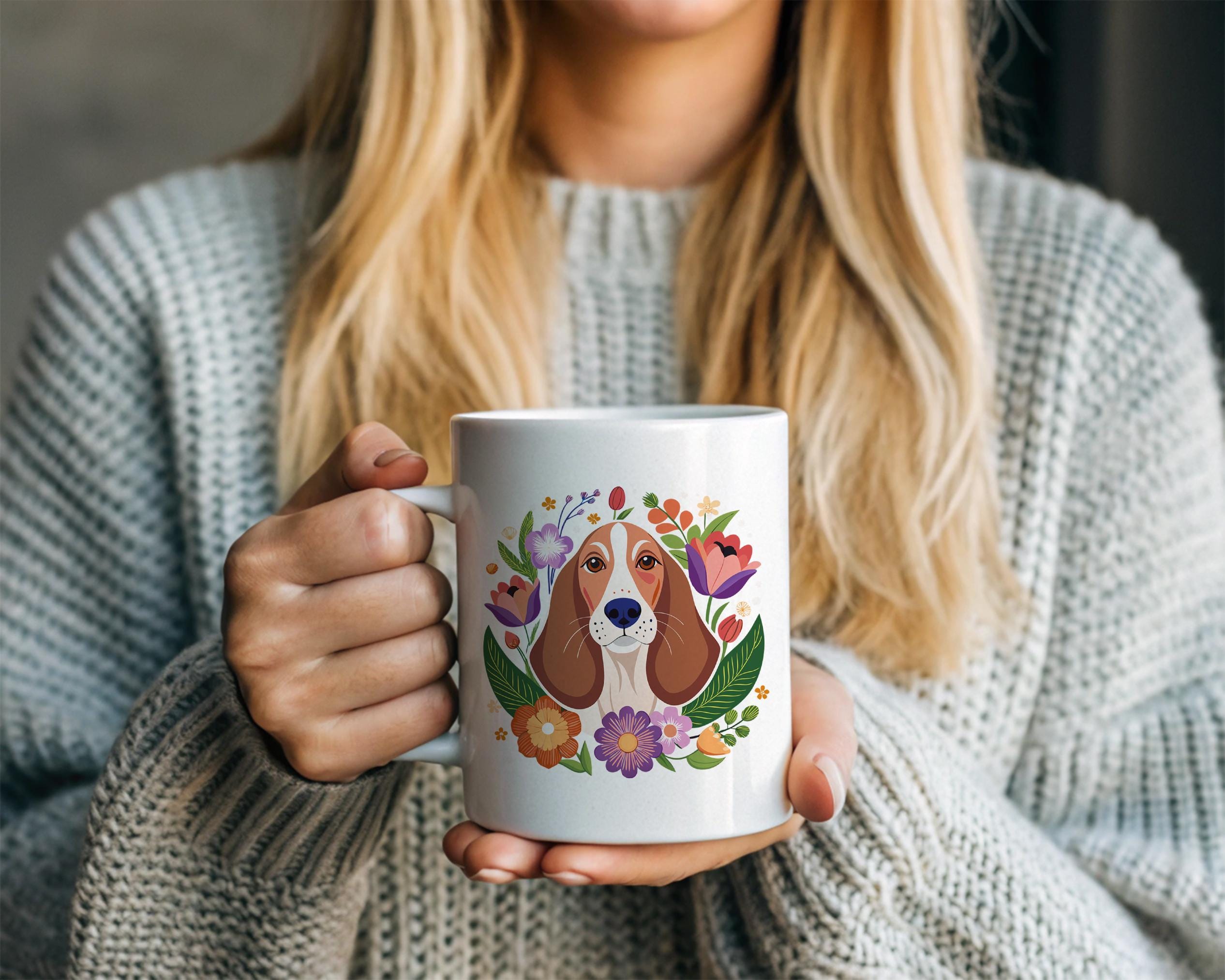 Basset Hound Dog Floral Flowers Instant Clipart Download Design SVG PNG ...