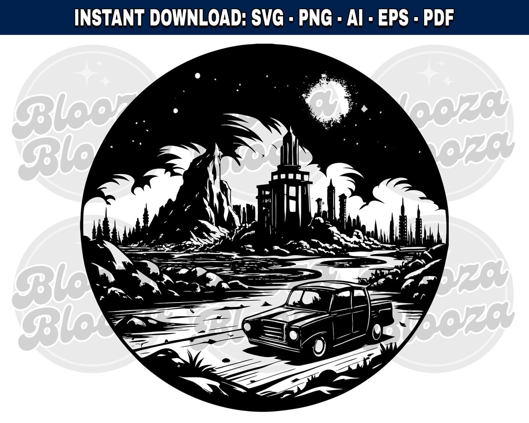 Post-apocalyptic Apocalypse Car Scene Circle Coin Instant Clipart ...